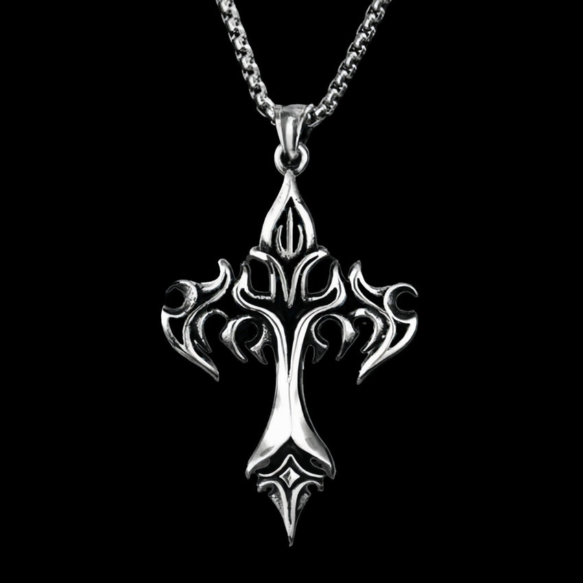 Eternal Flame Cross Pendant | Stainless Steel Gothic Jewelry | Chrome Cult