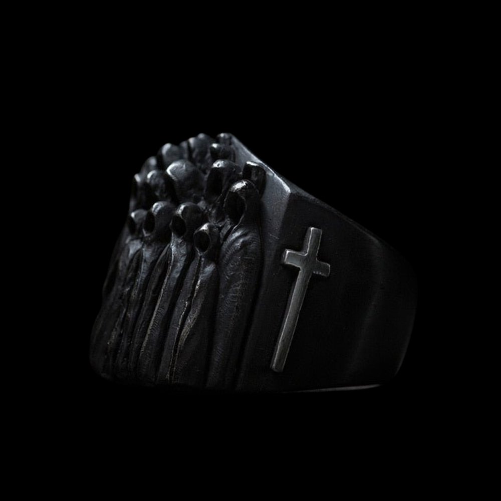 Cloaked Cult Cross Ring – Chrome Cult