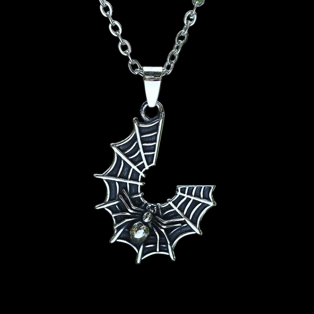 Cobweb With Spider Pendant | Stainless Steel Gothic Jewelry | Chrome Cult
