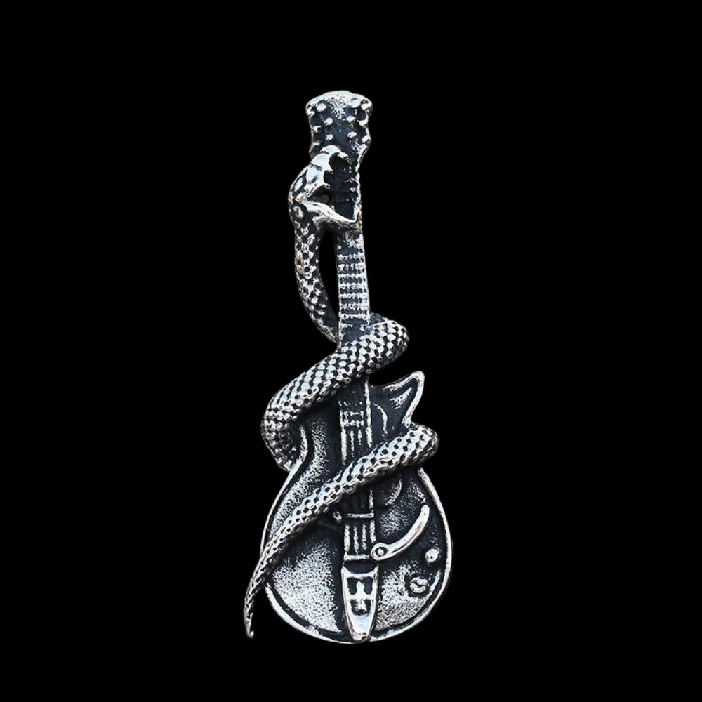 Guitar Snake Pendant | Stainless Steel Gothic Jewelry | Chrome Cult