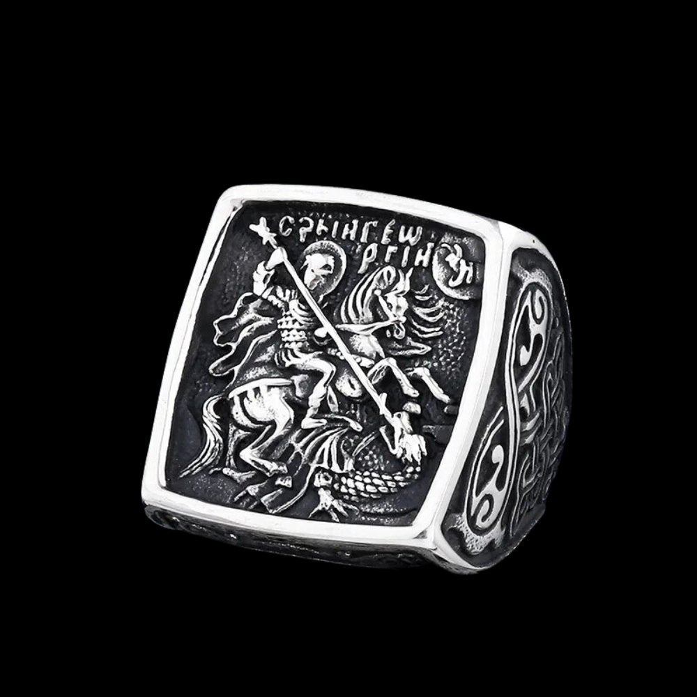 Knight Dragon Slayer Ring | Stainless Steel Gothic Jewelry | Chrome Cult