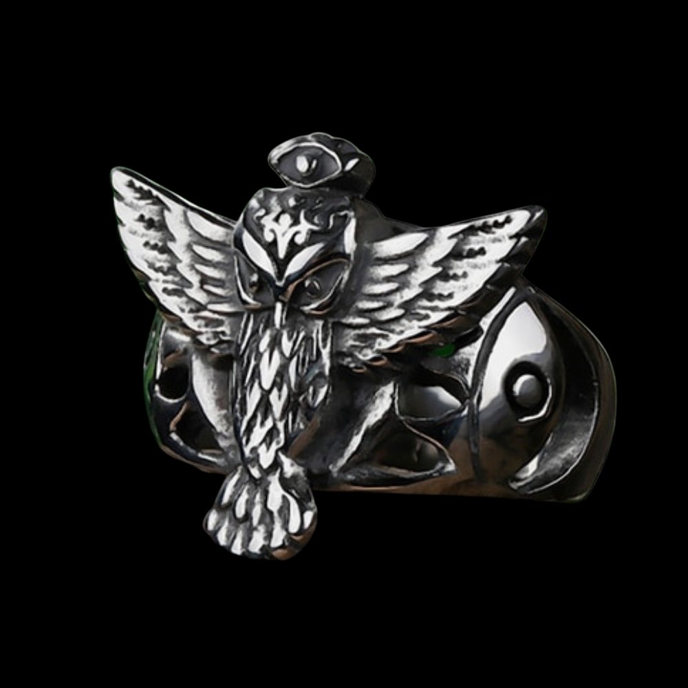Magic Eye Owl Ring | Stainless Steel Gothic Jewelry | Chrome Cult