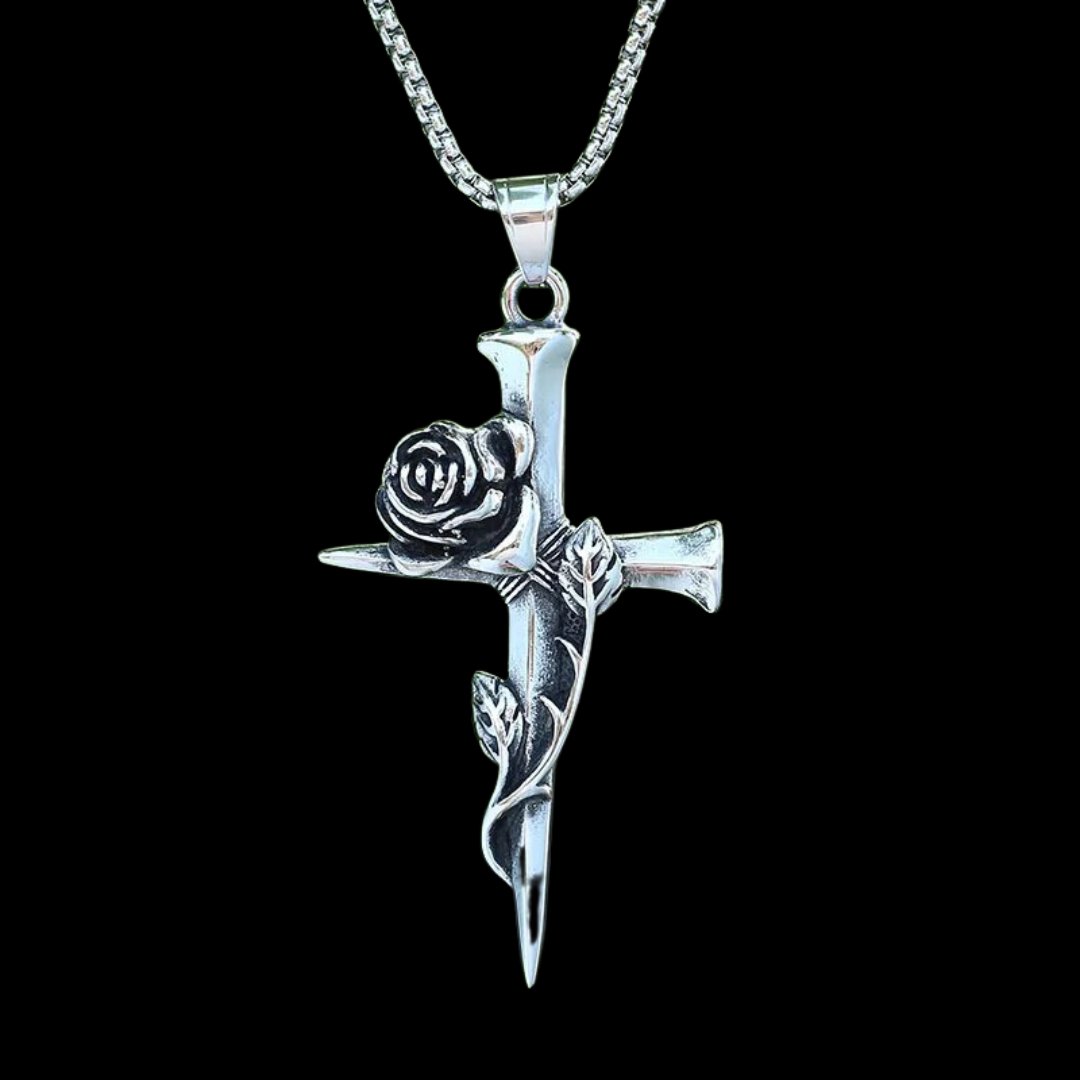 Rose Cross Pendant | Stainless Steel Gothic Jewelry | Chrome Cult