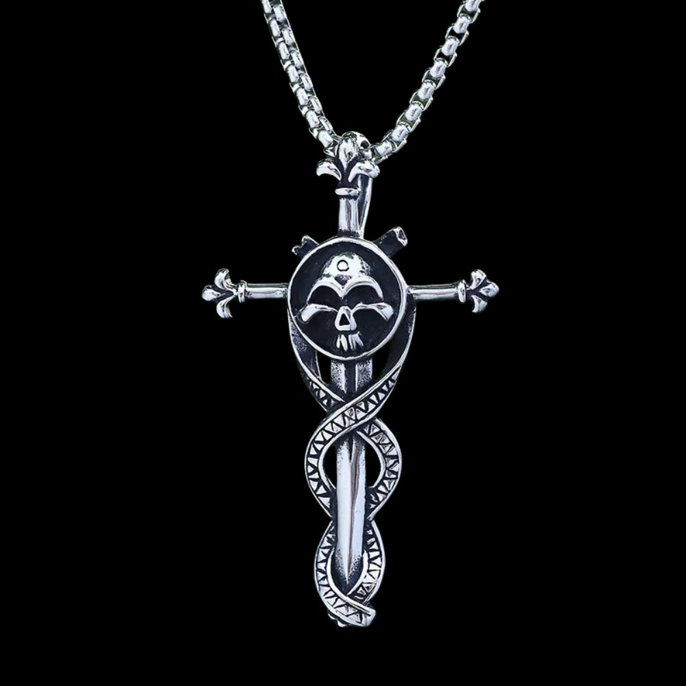 Skull Entwined Dagger Cross Pendant – Chrome Cult