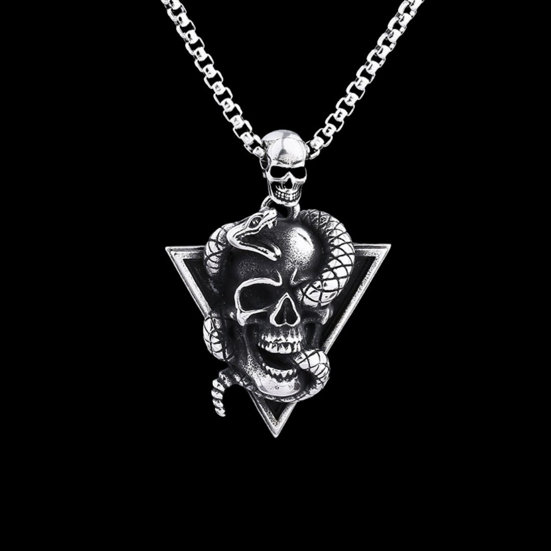 Snake Skull Triangle Pendant | Stainless Steel Gothic Jewelry | Chrome Cult